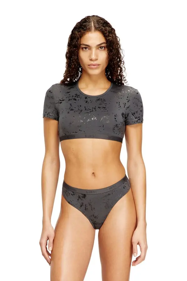 DIESEL® Cropped T-shirt With Metallic Effect - Grey