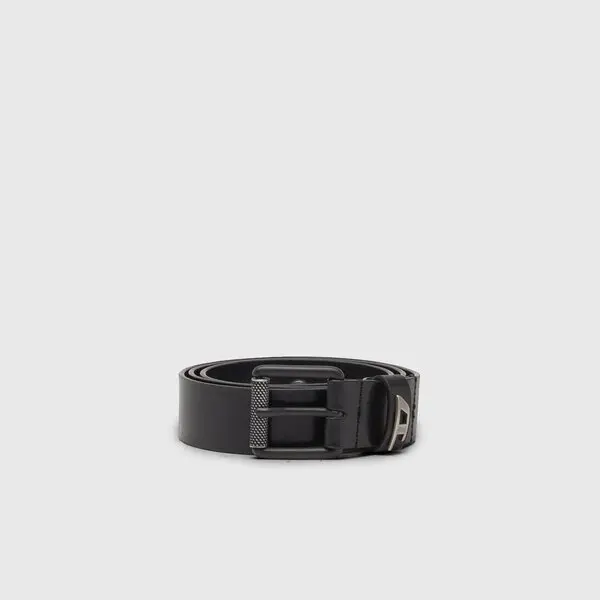 DIESEL® 3.5cm Shiny Leather Belt With Logo Loop - Black