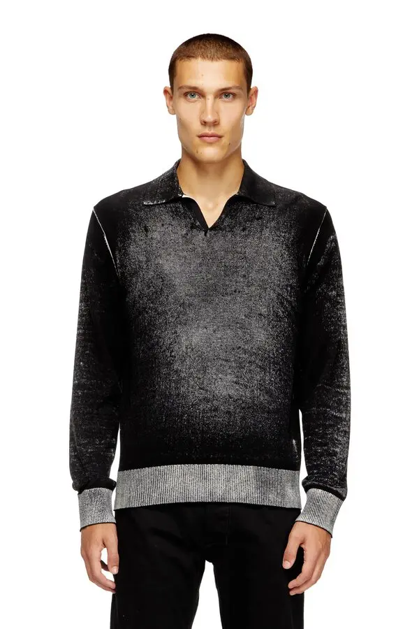 DIESEL® Reverse-print Polo Jumper - Black