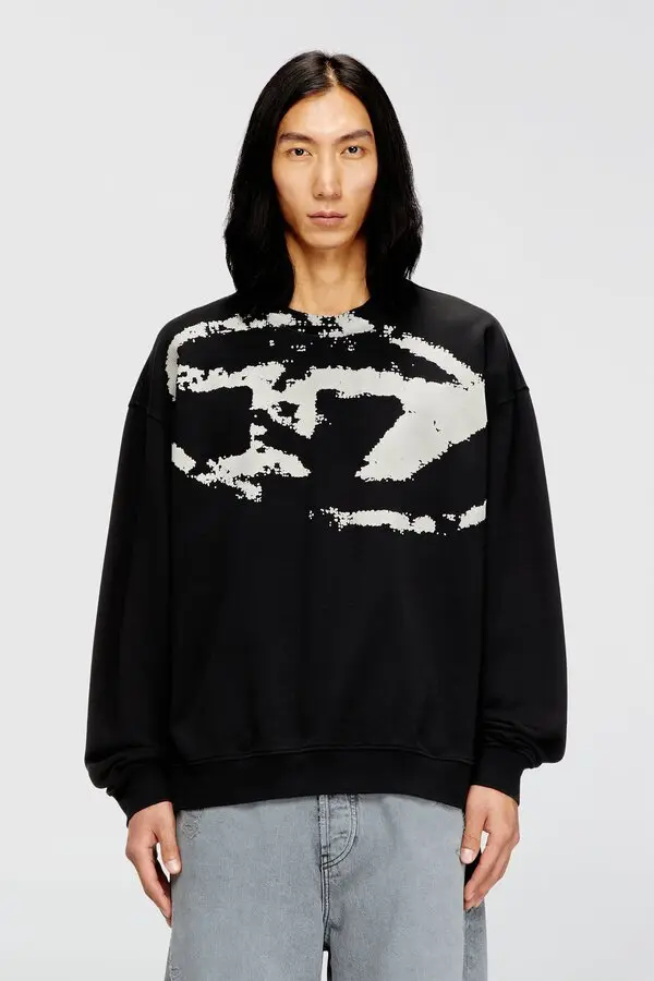 DIESEL® Sweatshirt With Distressed Flocked Logo - Black