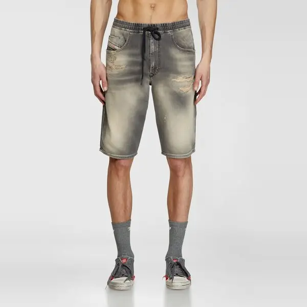 DIESEL® Chino Shorts In Joggjeans Fabric With Distressed Detailing - Grey