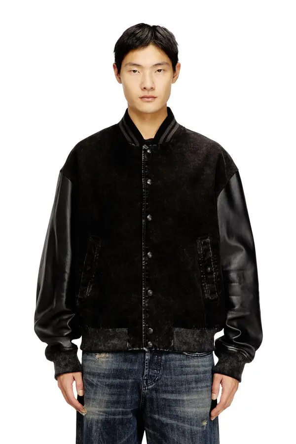 DIESEL® Denim And Leather Bomber Jacket