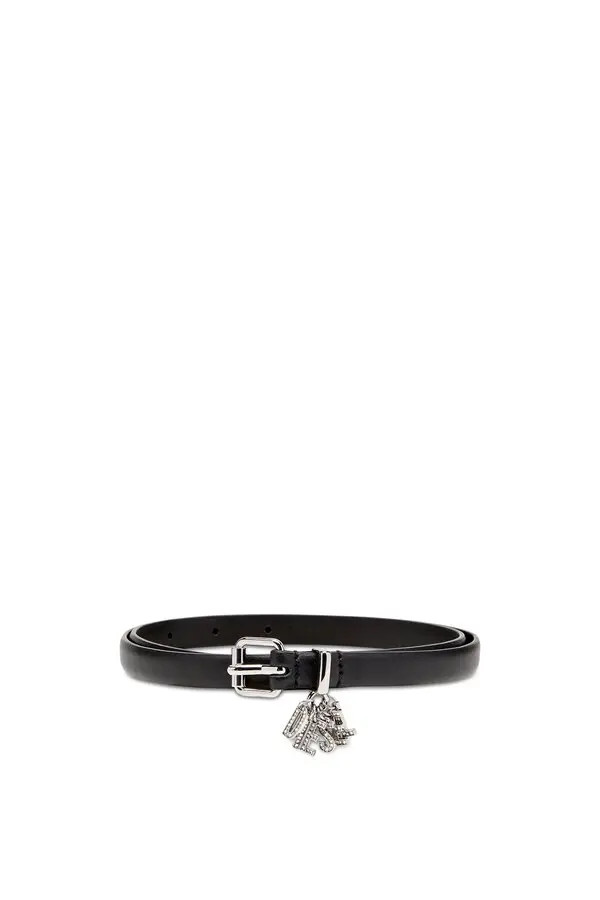 DIESEL® Slim Leather Belt With Logo Charms - Black