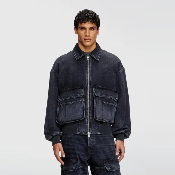 DIESEL® Batavia-weave Denim Bomber Jacket With Oversized Pockets - Black