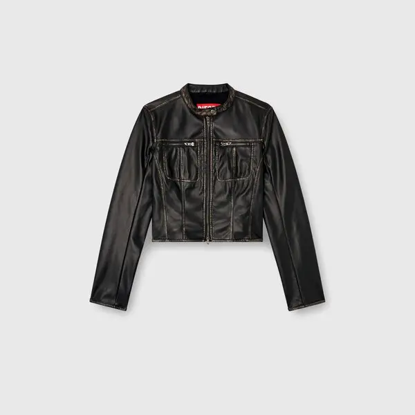 DIESEL® Cropped Distressed Biker Jacket - Black