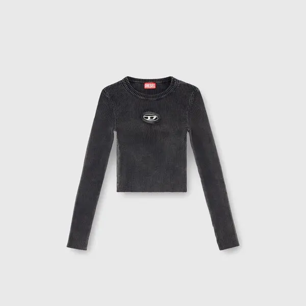 DIESEL® Cropped Ribbed Jumper With Cut-out Logo Detail - Black
