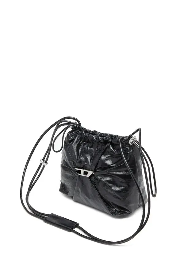 DIESEL® Scrunch D Bucket Bag In Shiny Wrinkled Leather