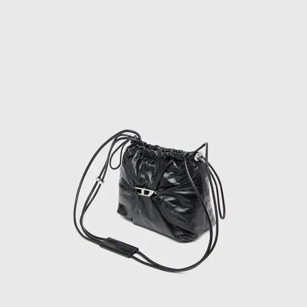 DIESEL® Scrunch D Bucket Bag In Shiny Wrinkled Leather