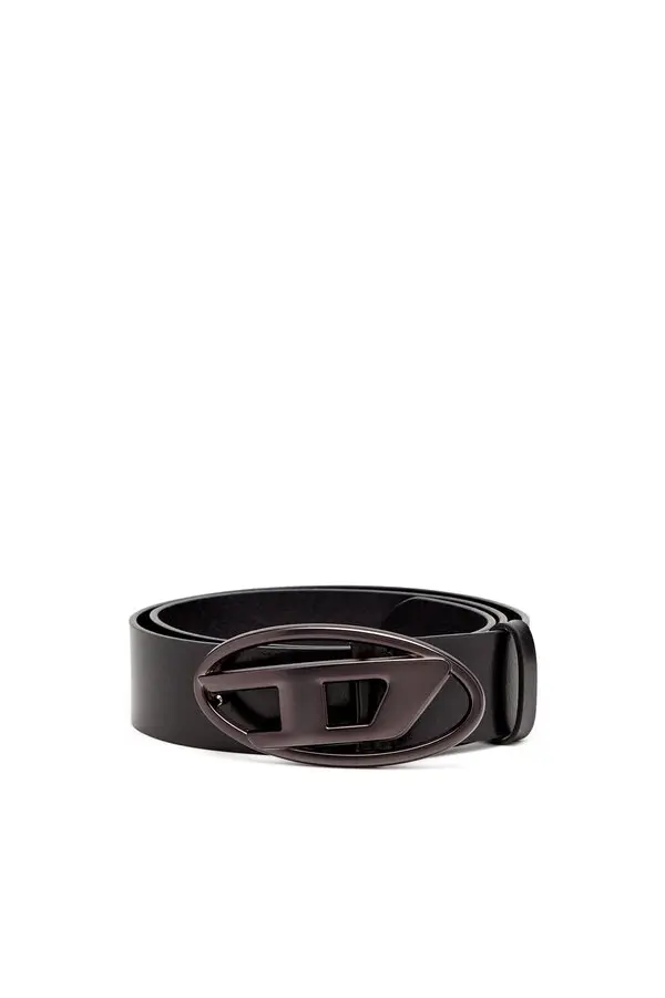 DIESEL® Leather Belt With Metallic Oval D Buckle - Black