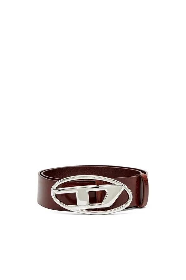 DIESEL® 3.9cm Leather Belt With Oval D Logo Buckle - Brown