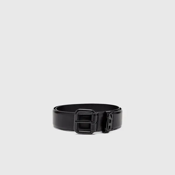 DIESEL® 3.9cm Logo Plaque Leather Belt - Black
