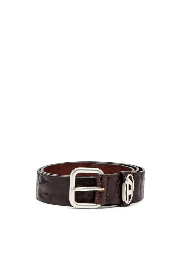 DIESEL® 3.9cm Logo-plaque Wrinkled Leather Belt - Brown