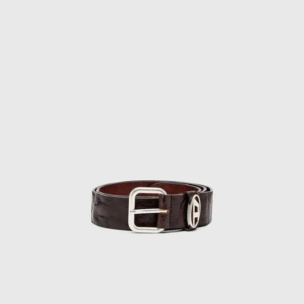 DIESEL® 3.9cm Logo-plaque Wrinkled Leather Belt - Brown