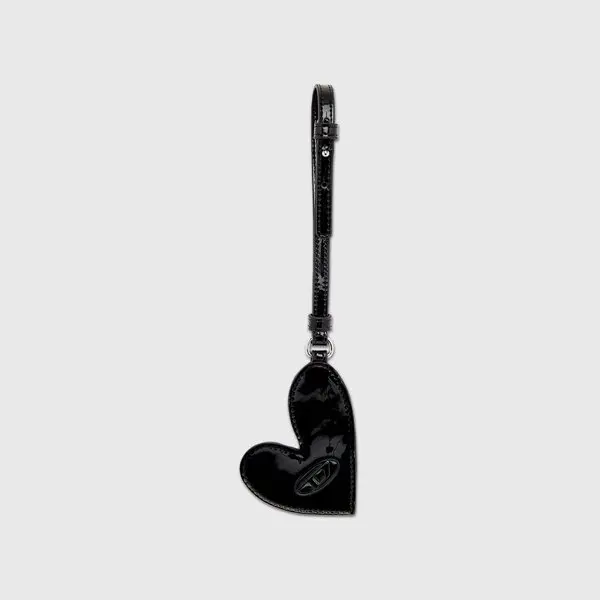 DIESEL® Heart Mirror Charm With Glossy Finish And Logo Hardware - Black