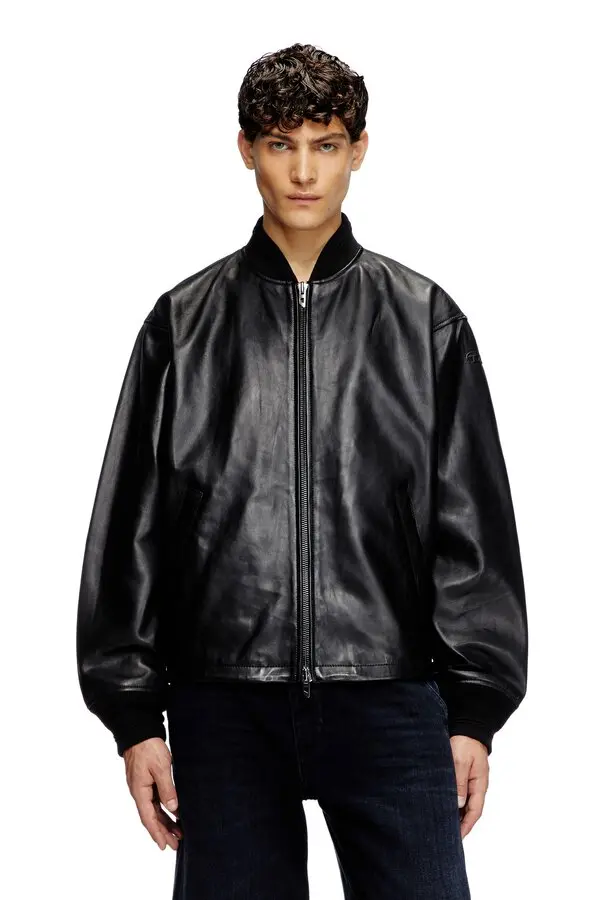 DIESEL® Waxed Leather Bomber Jacket