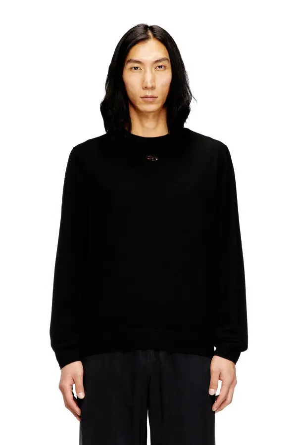 DIESEL® Wool Jumper With Cut-out Logo - Black