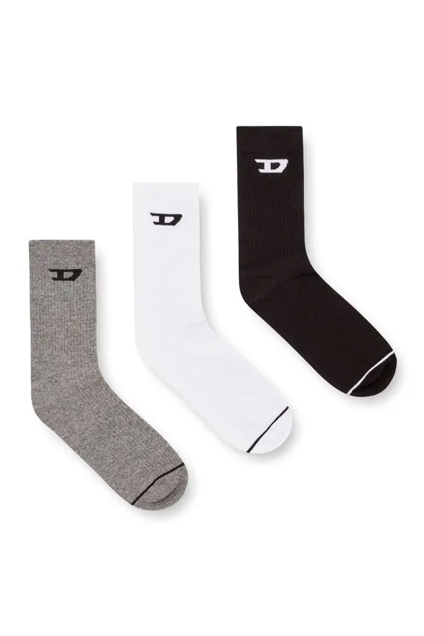 DIESEL® Three-pack Ribbed Crew Socks With D Logo - Multicolor