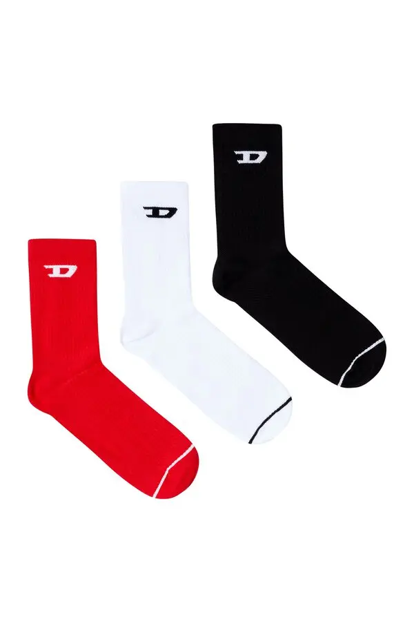 DIESEL® Three-pack Ribbed Socks With D Logo - Multicolor