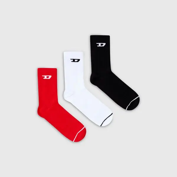 DIESEL® Three-pack Ribbed Crew Socks With D Logo - Multicolor