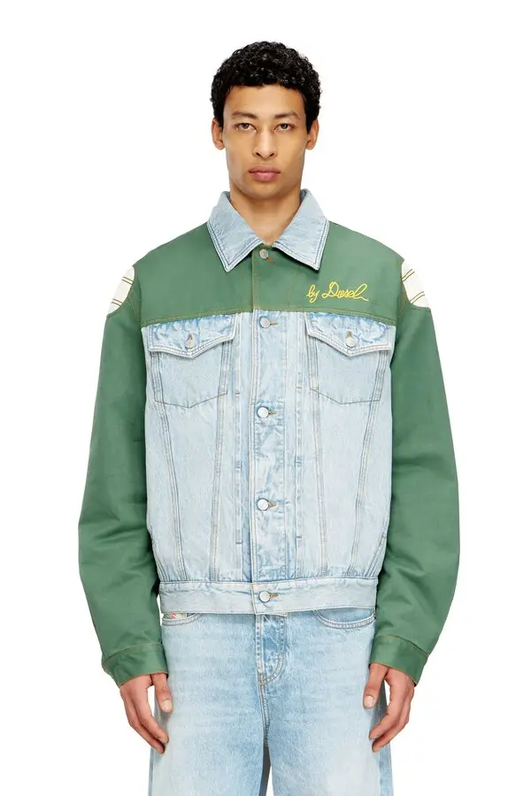 DIESEL® Mixed-material Denim Jacket With Cotton Gabardine Sleeves
