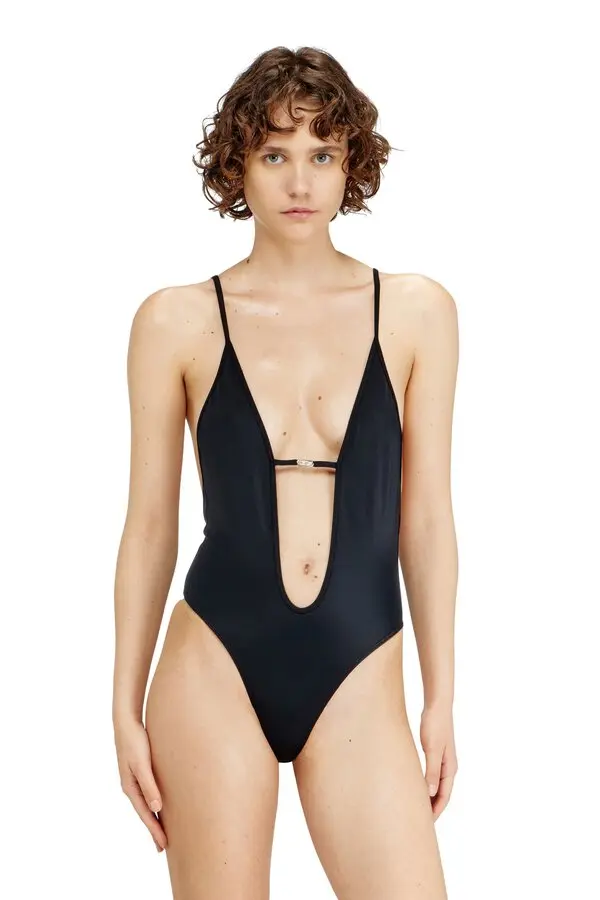 DIESEL® One-piece Swimsuit With Deep Plunge Neckline - Black