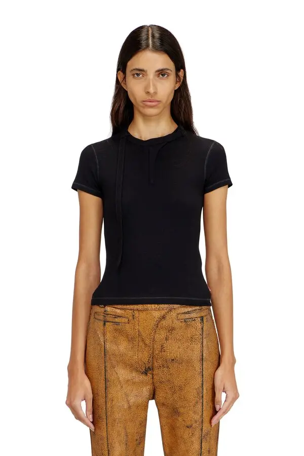 DIESEL® Rib-jersey Biker Neck Strap Top - Black