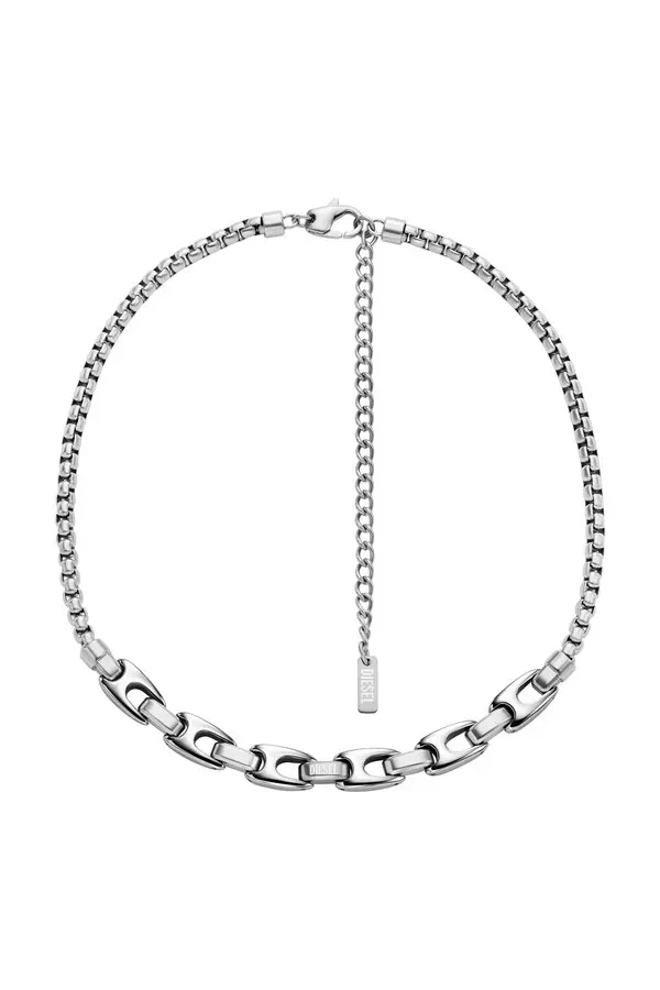 DIESEL® Stainless Steel Link Chain Necklace With Logo Detail - Silver