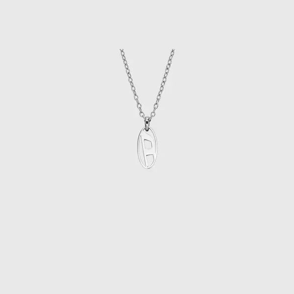 DIESEL® Stainless Steel Oval D-logo Pendant Necklace - Silver