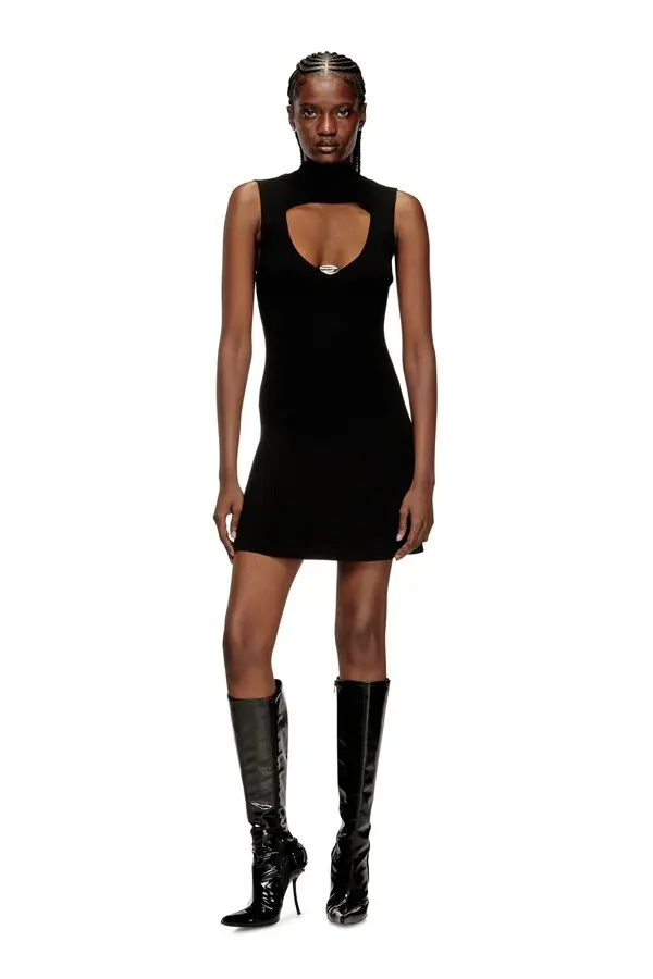 DIESEL® Sleeveless Wool Mini Dress With Mock Neck And Oval D Logo