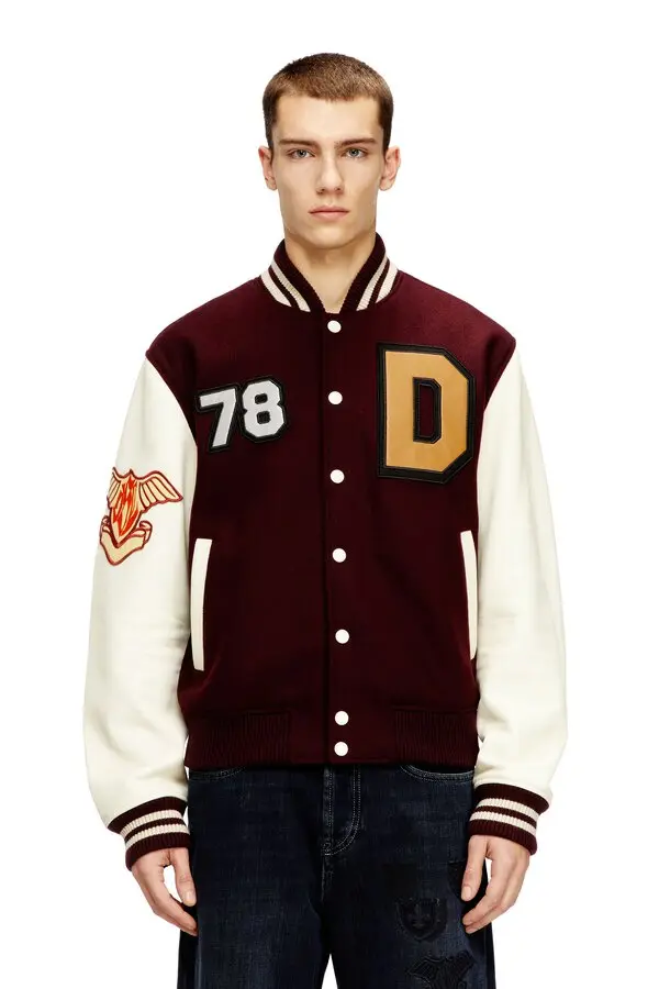 DIESEL® Varsity Jacket In Wool And Leather With Embroideries