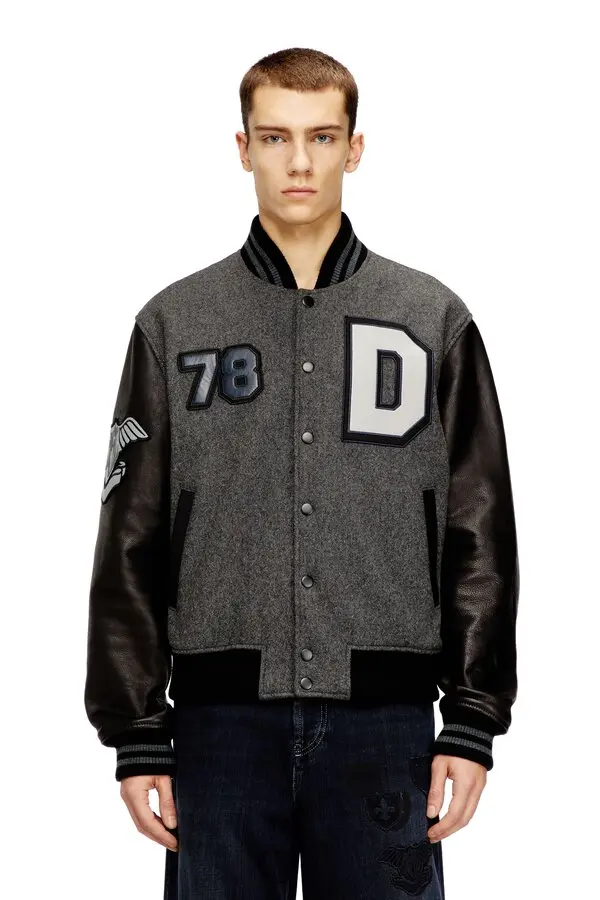 DIESEL® Varsity Jacket In Wool And Leather With Embroidered Accents