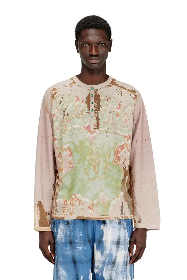 DIESEL® Henley Shirt In Printed Devoré Jersey