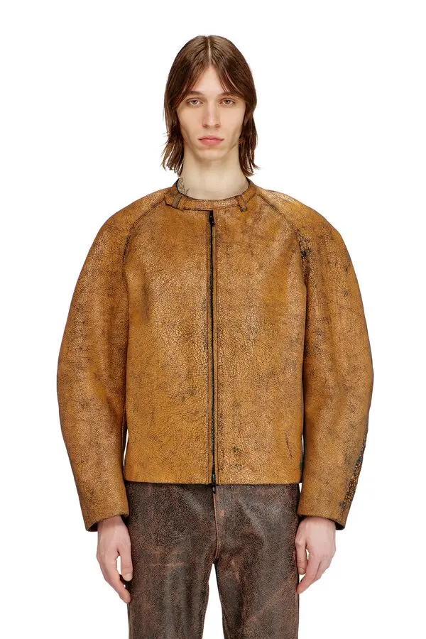 DIESEL® Cracked Leather Cocoon Sleeve Biker Jacket