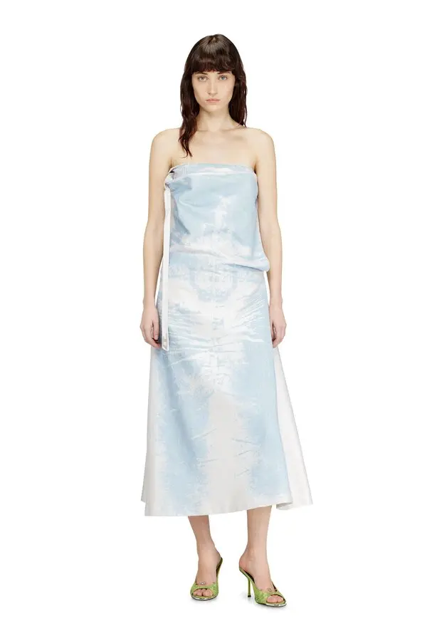 DIESEL® Strapless Satin Denim Maxi Dress - Blue