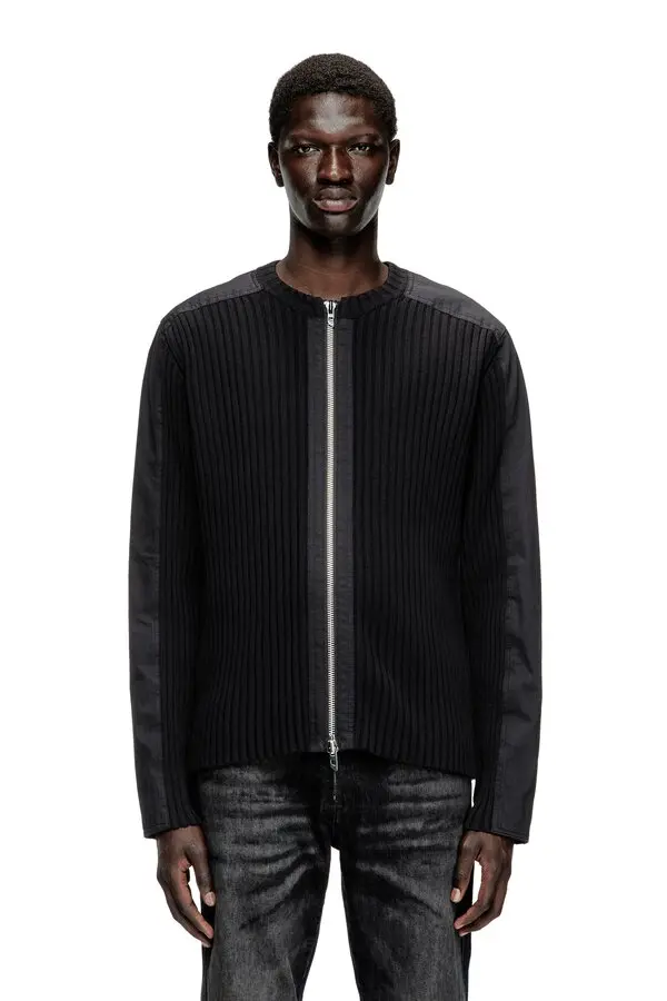 DIESEL® Ribbed Cardigan With Utilitarian Panels