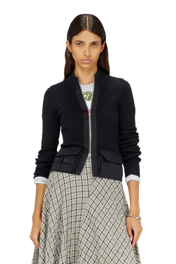 DIESEL® Ribbed Cardigan With Cargo Pockets - Black