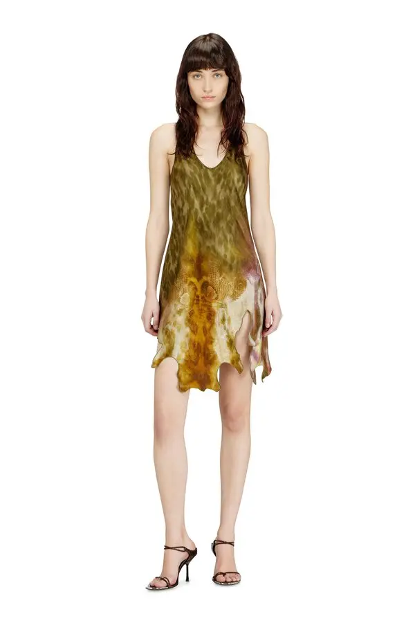 DIESEL® Satin Mini Dress With Embroidered Hide-effect Hem