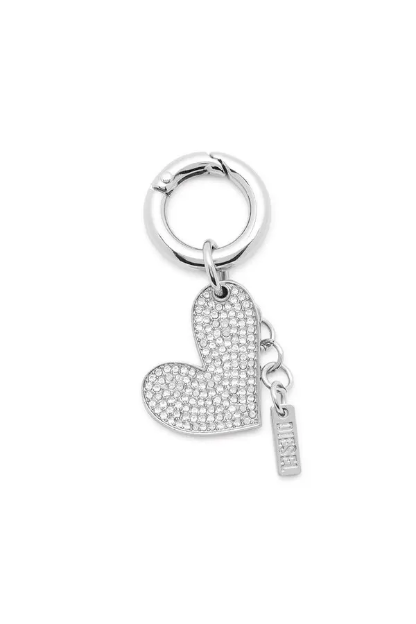DIESEL® Metal Heart Charm With Pave Crystals - Silver