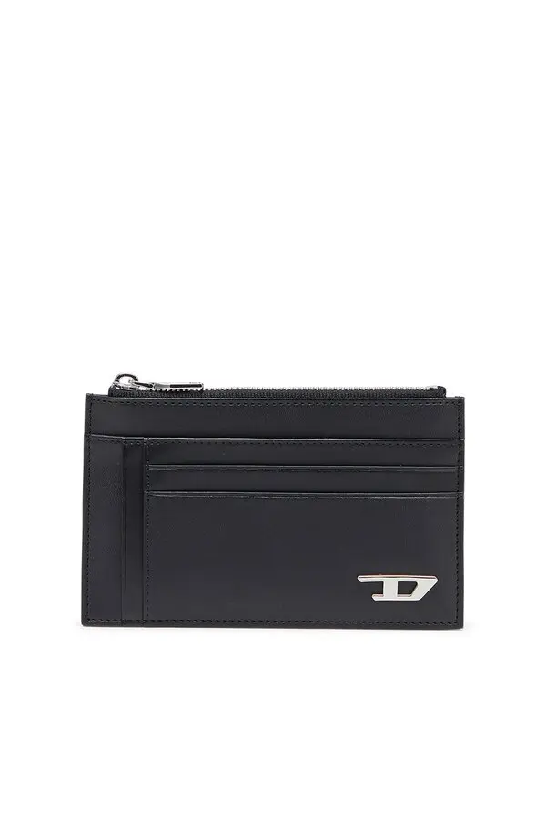 DIESEL® Leather Card Holder With Zip Pocket - Black