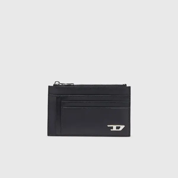 DIESEL® Leather Card Holder With Zip Pocket - Black