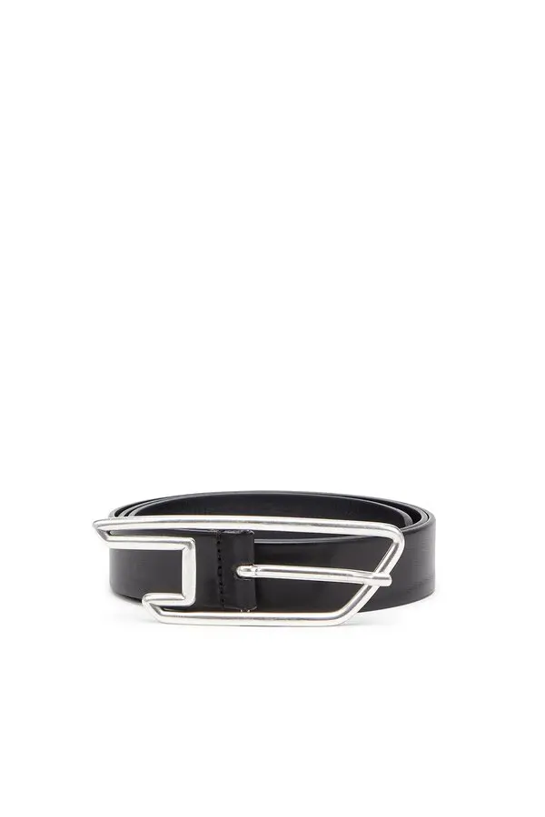 DIESEL® 3cm Leather Belt With D-logo Buckle - Black