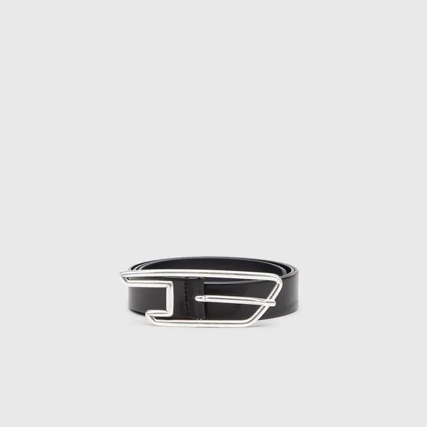 DIESEL® 3cm Leather Belt With D-logo Buckle - Black