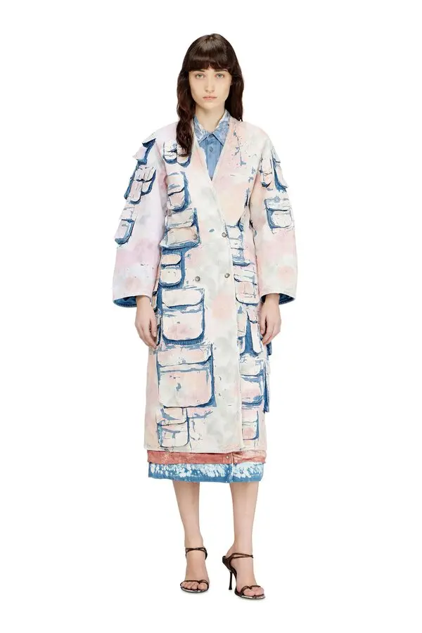 DIESEL® Double-breasted Denim Coat With Patch Pockets And Overlay