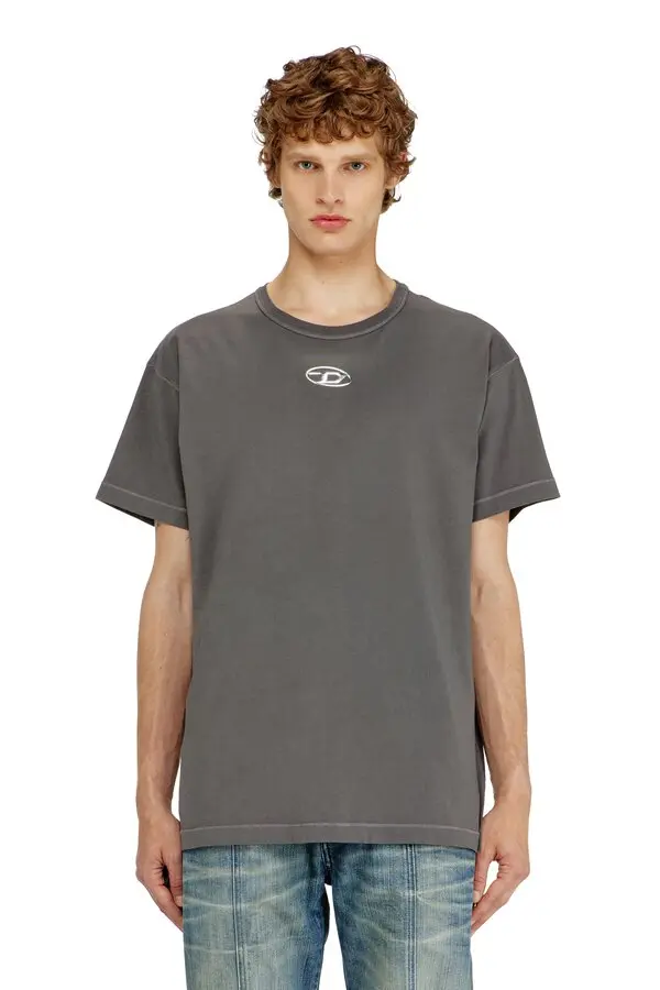 DIESEL® Light Cotton T-shirt With Metallic Oval D Logo - Grey