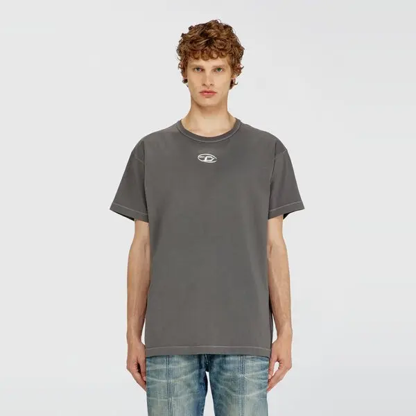 DIESEL® Light Cotton T-shirt With Metallic Oval D Logo - Grey