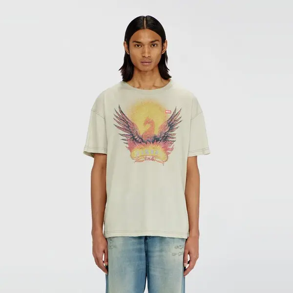 DIESEL® Regular T-shirt With Phoenix Print - Beige