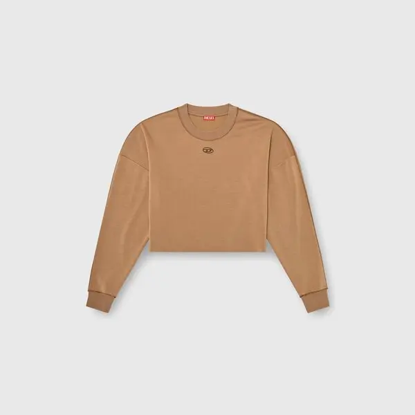 DIESEL® Cropped Stretch Scuba Top With Tonal Oval D Logo - Brown