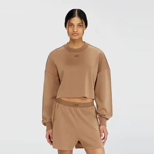 DIESEL® Cropped Stretch Scuba Top With Tonal Oval D Logo - Brown