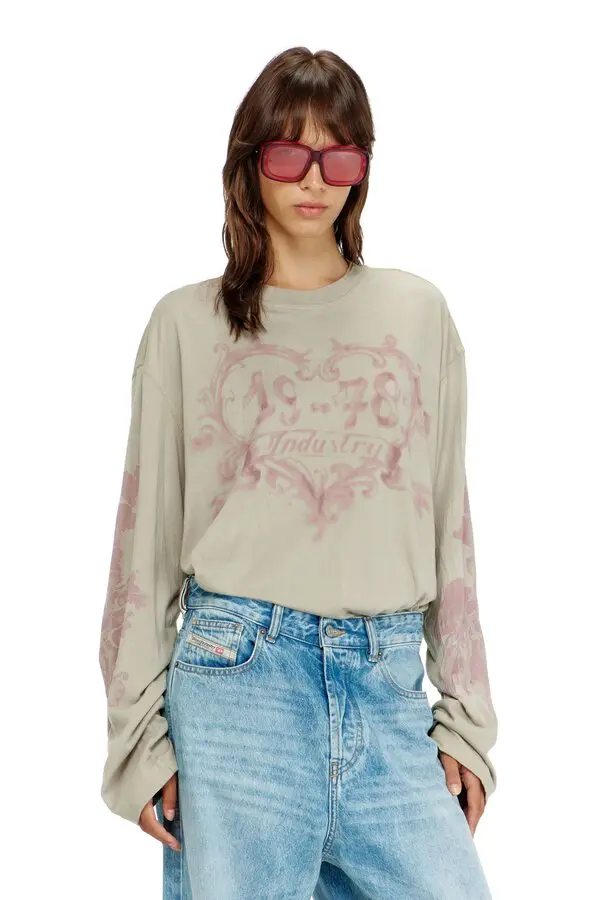 DIESEL® Cotton Long-sleeve T-shirt With Graphic Print - Multicolor