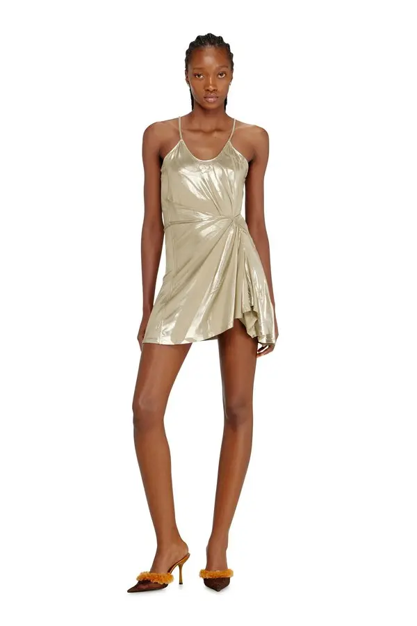 DIESEL® Mylar" Metallic Finish Stretch Jersey Mini Dress - Beige